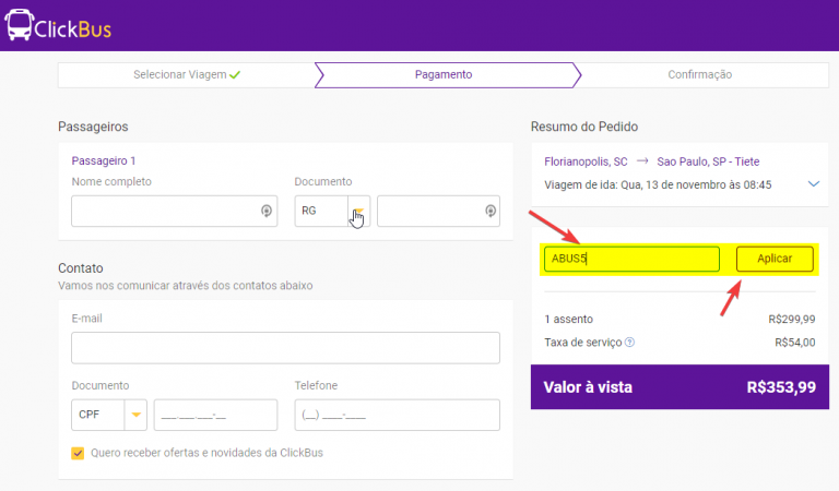 Cupons ClickBus - 15% off válidos em 2025